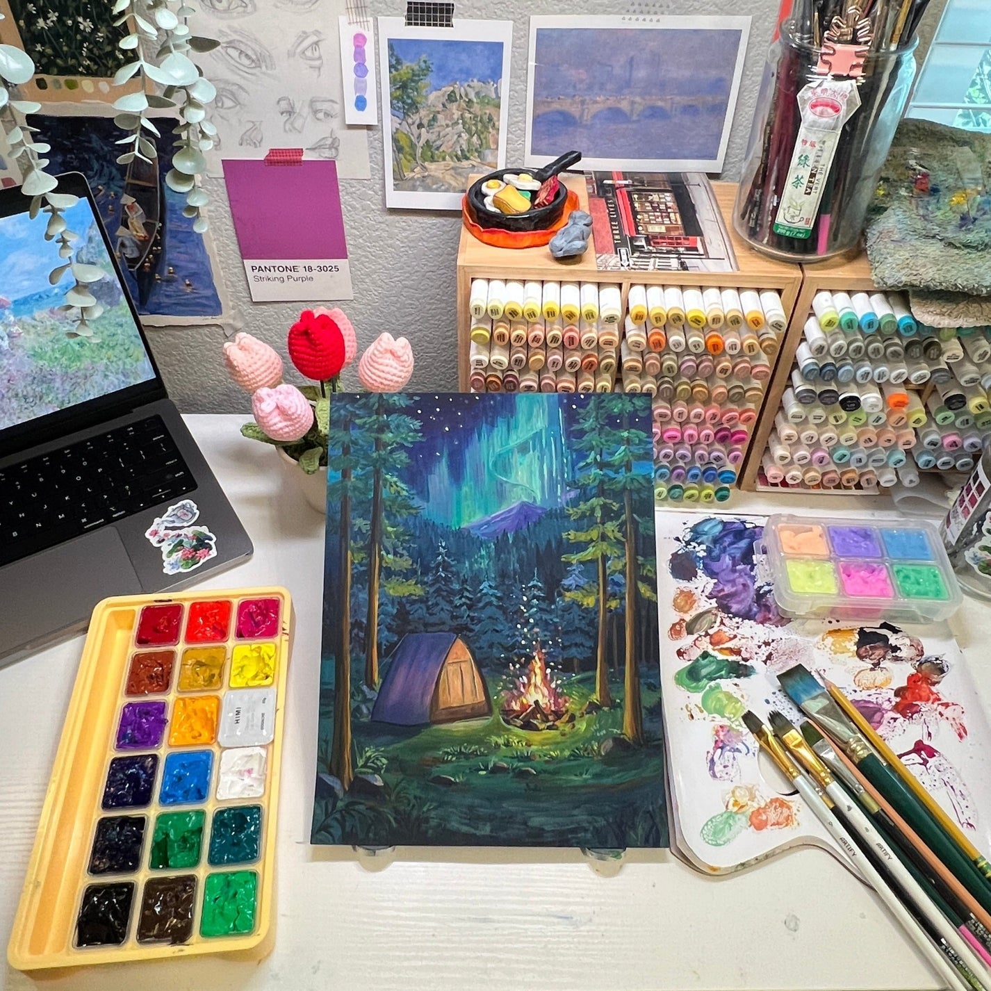 Aurora Sky Campfire: Original Gouache Painting - Glow Series – Zoe Art ...