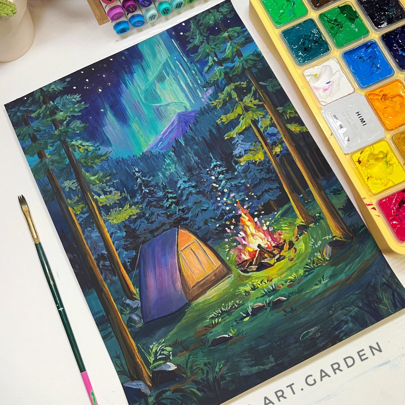 Aurora Sky Campfire: Original Gouache Painting - Glow Series – Zoe Art ...
